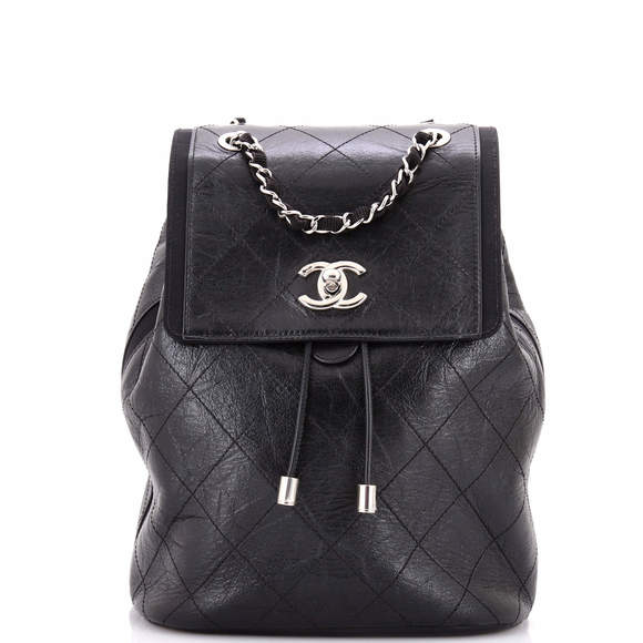 CHANEL | Bags | Chanel Small Drawstring Cc Flap Backpack Quilted Aged ...